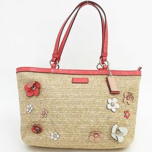 Coach | Bags | Coach Straw Flower Applique Tote Handbag | Poshmark